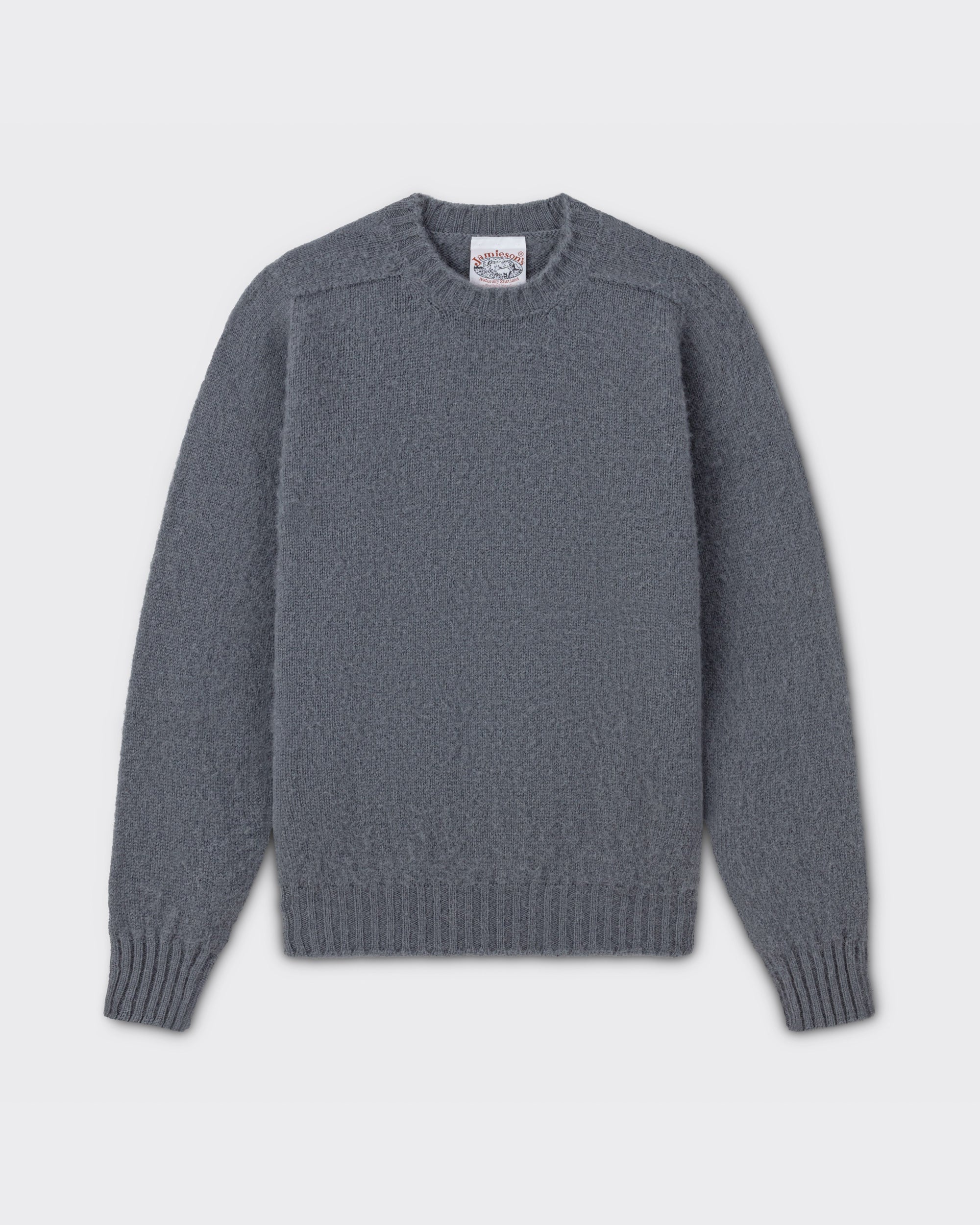 Jamieson's : Pull Col Rond Laine Peignée : Gris Colombe – Beige Habilleur
