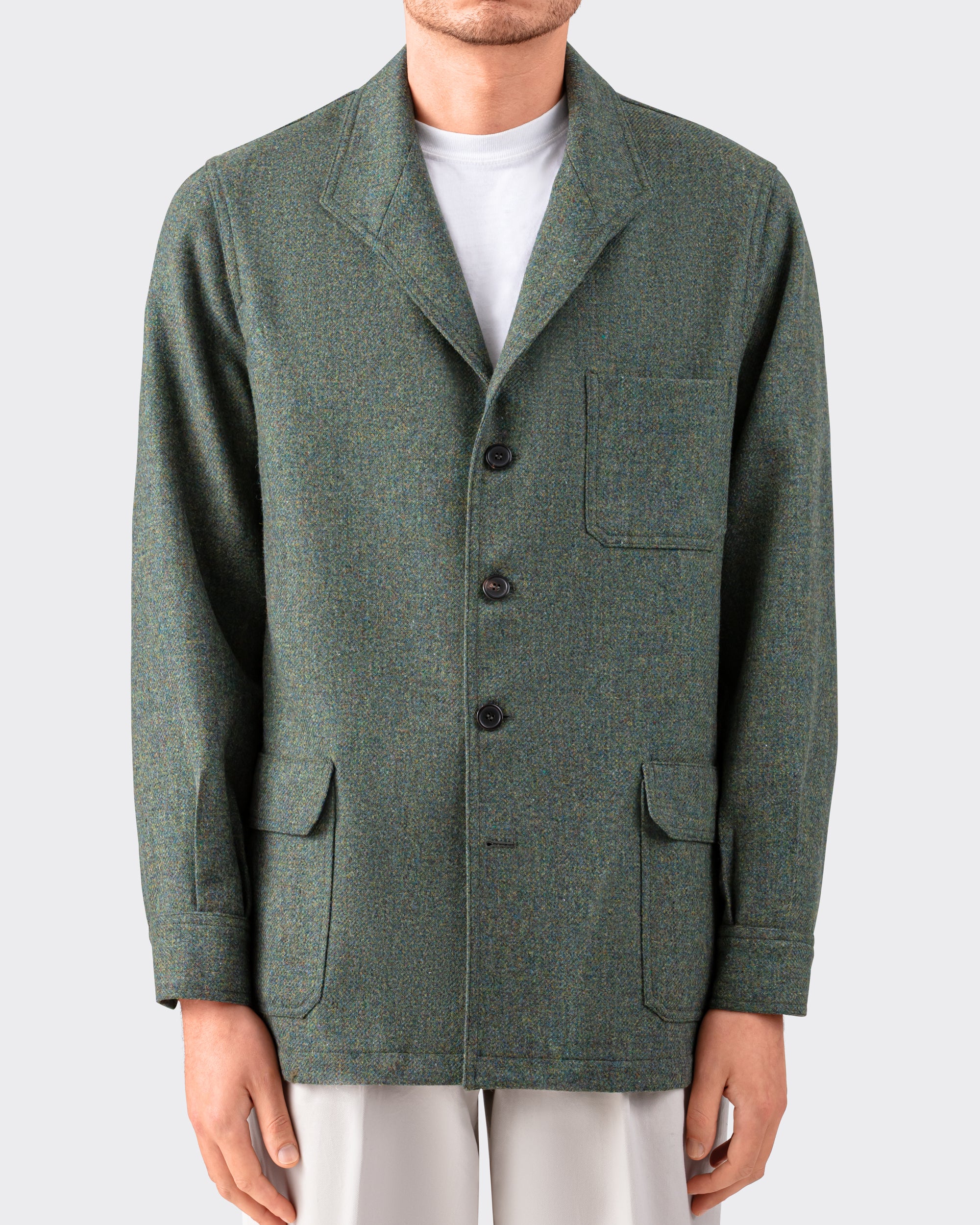 Justo Gimeno : Tweed Teba Jacket : Empire Green – Beige Habilleur