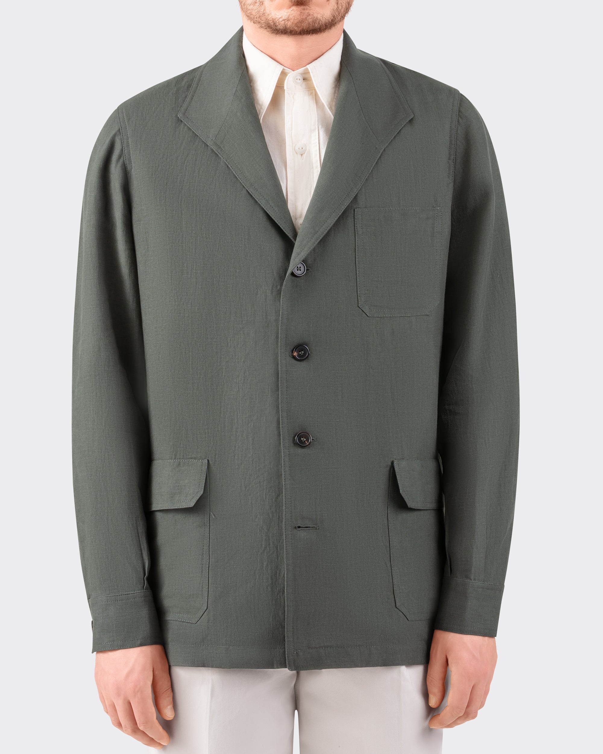 Teba Jacket en Lin Français : Olive – Beige Habilleur